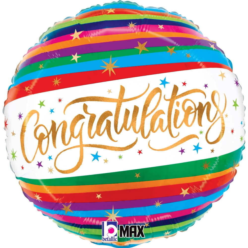 18 inch Betallic Congratulations Fun Stripes Foil Mylar Balloon - Party ...