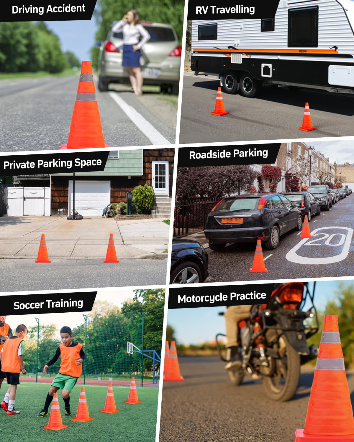 18'' inch Collapsible Traffic Safety Orange Cones, Multi Purpose Pop-up ...