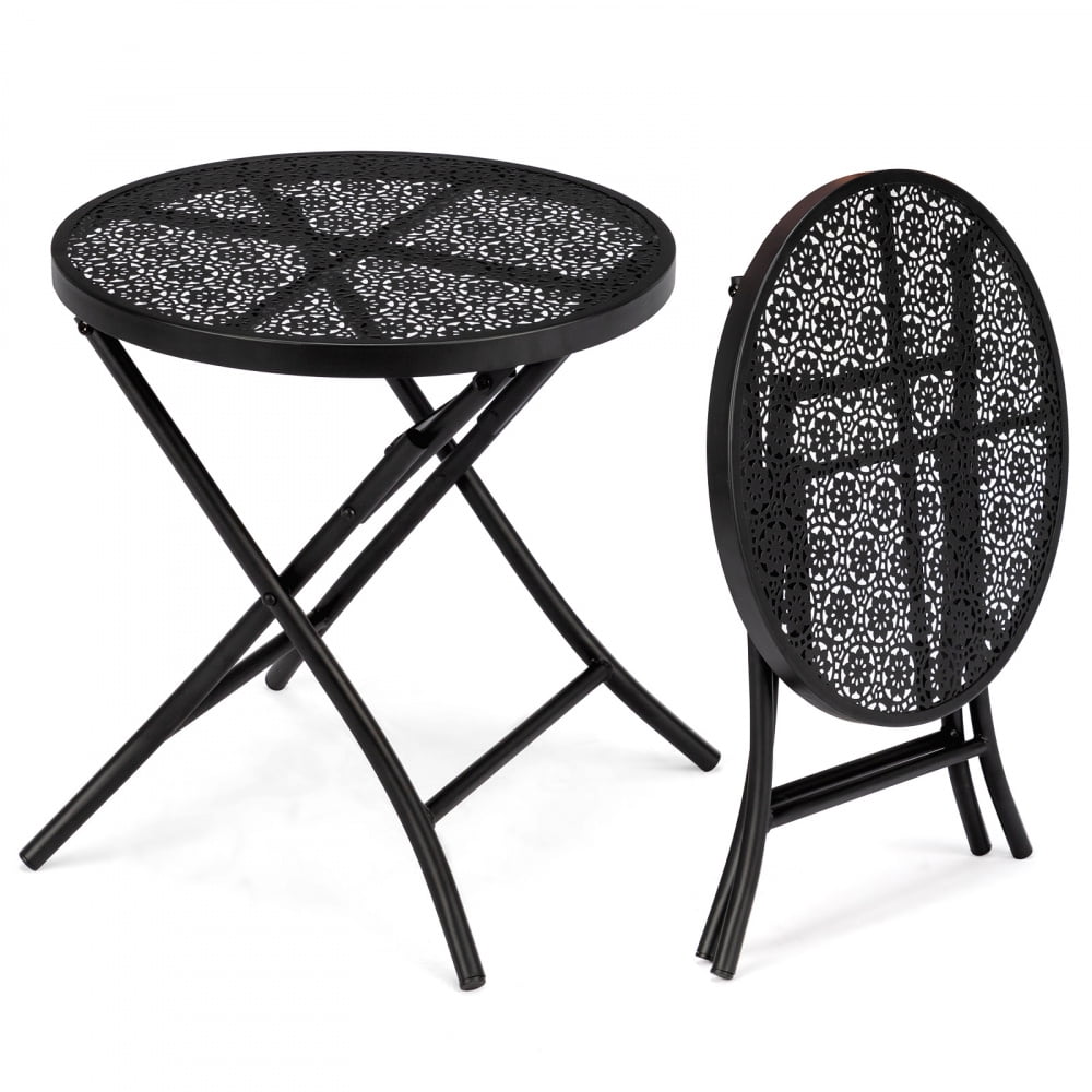 18 inch Folding Patio Side Table, Metal Steel Outdoor Round Coffee ...