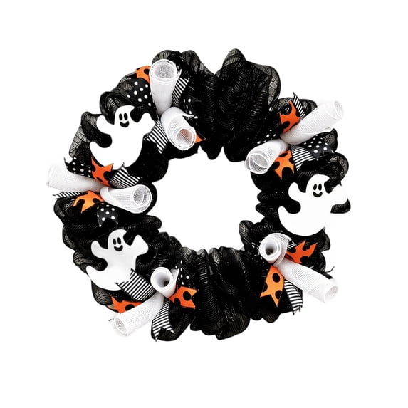 18 inch Halloween Ghost Wreath, Black Gauze Phantom Combination Garland ...