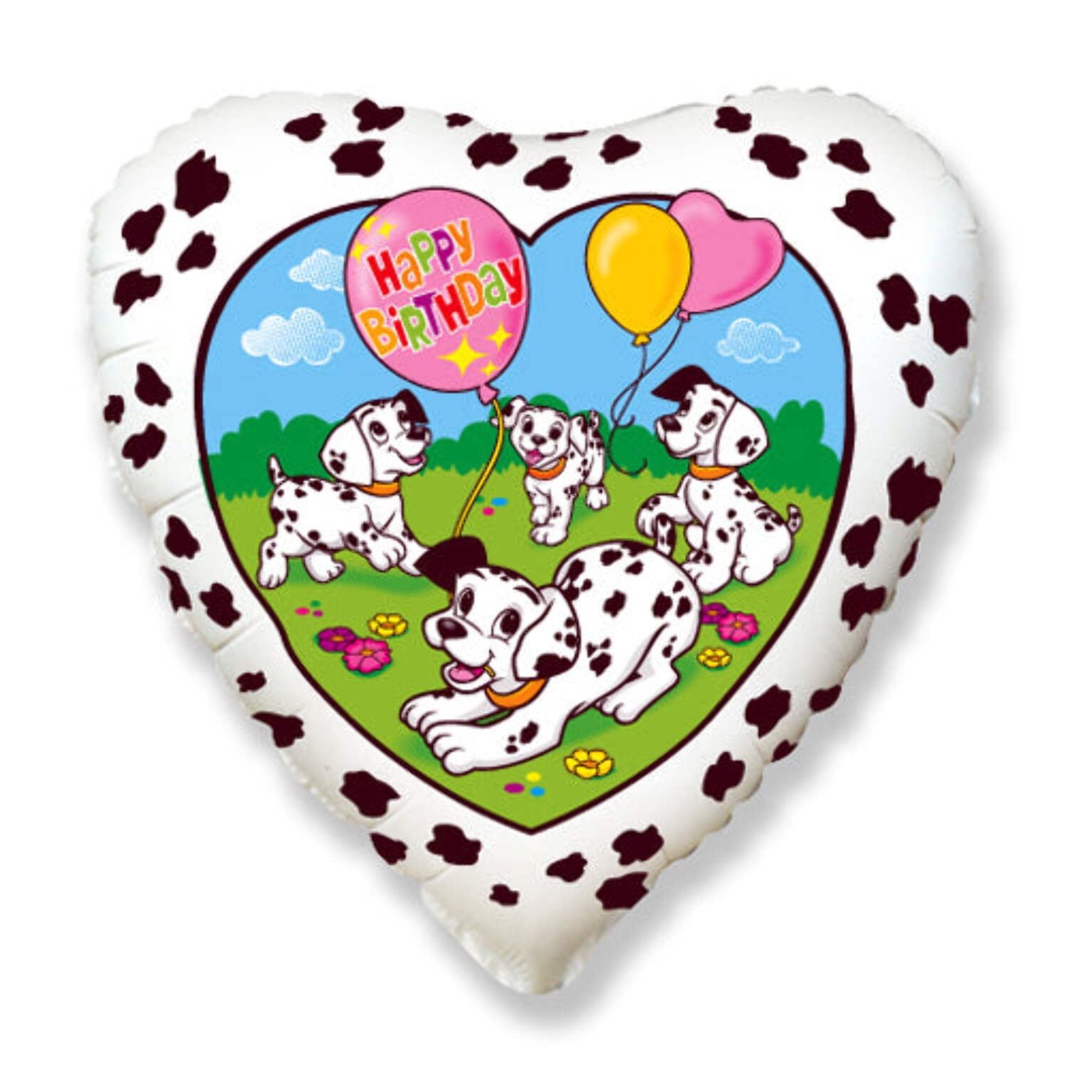 18 inch Happy Birthday Dalmatians - White Foil Mylar Balloon - Party ...