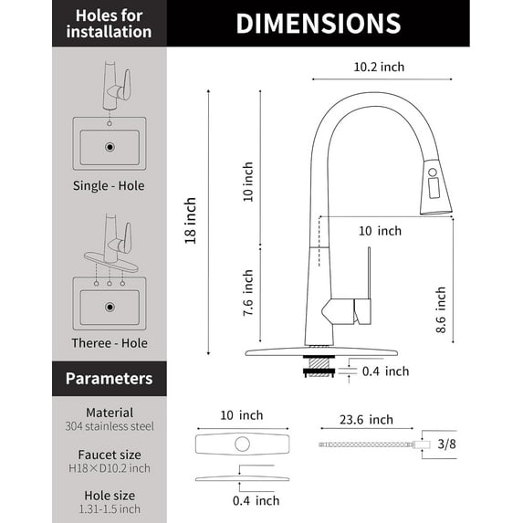 18 inch High Brushed Gold Kitchen Faucet with Pull Down Sprayer, Single ...