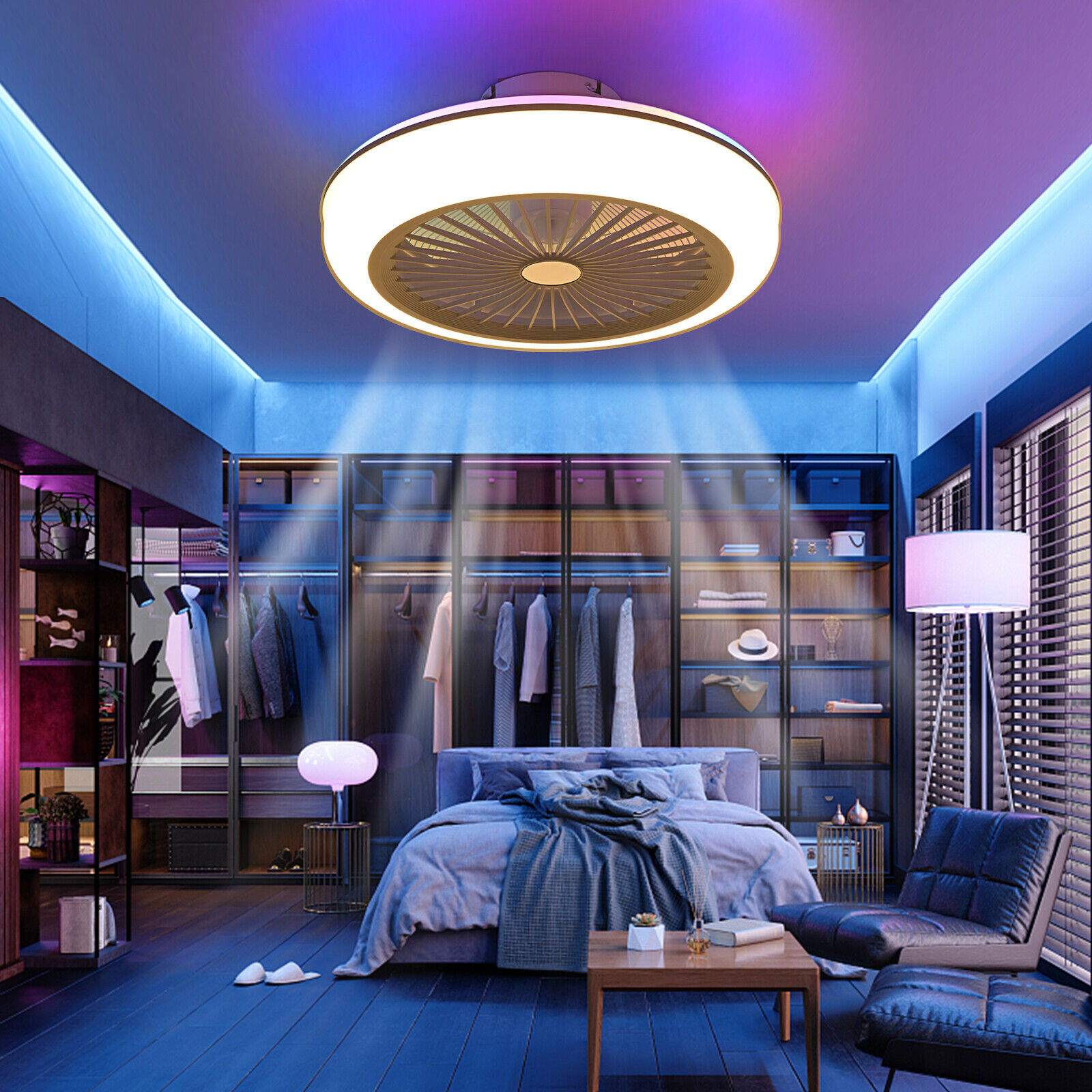 18 inch Invisible Enclosed Ceiling Light RGB LED Ceiling Fan with Light ...
