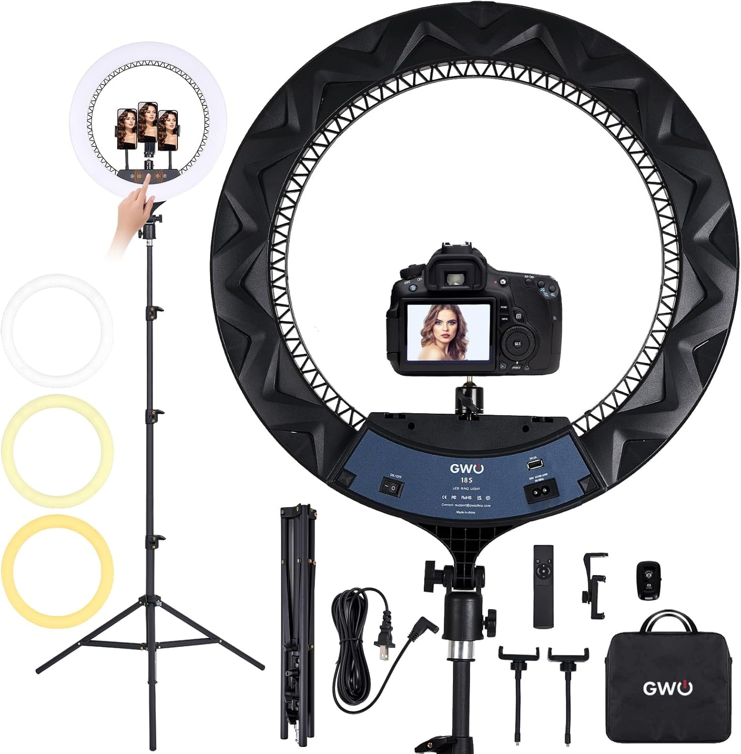 18 inch LED Ring Light with Tripod Stand 6000K Dimmable Makeup Selfie ...