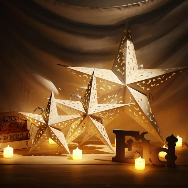 18-inch Lighted Paper Star Lanterns Christmas Decor, Warm White LED ...