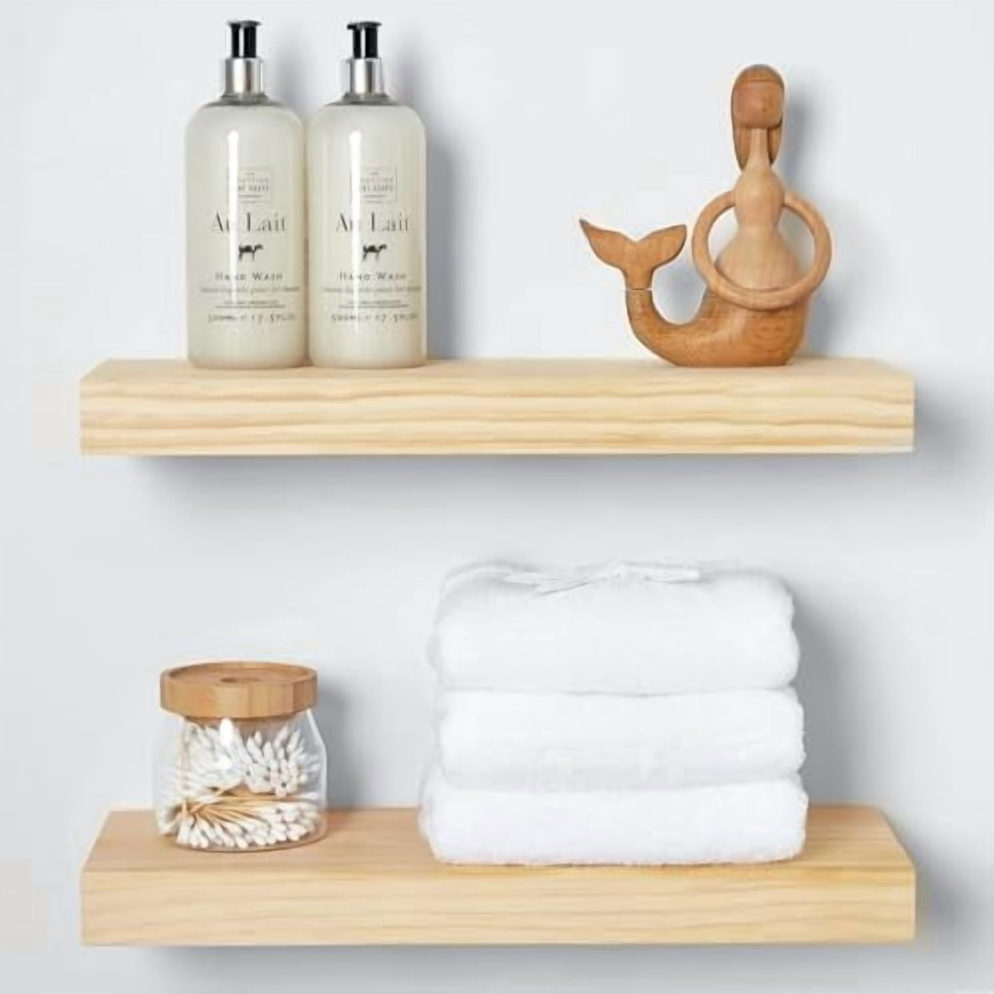 18 inch Natural Floating Shelf, High End Solid Real Wood 18inch Small ...