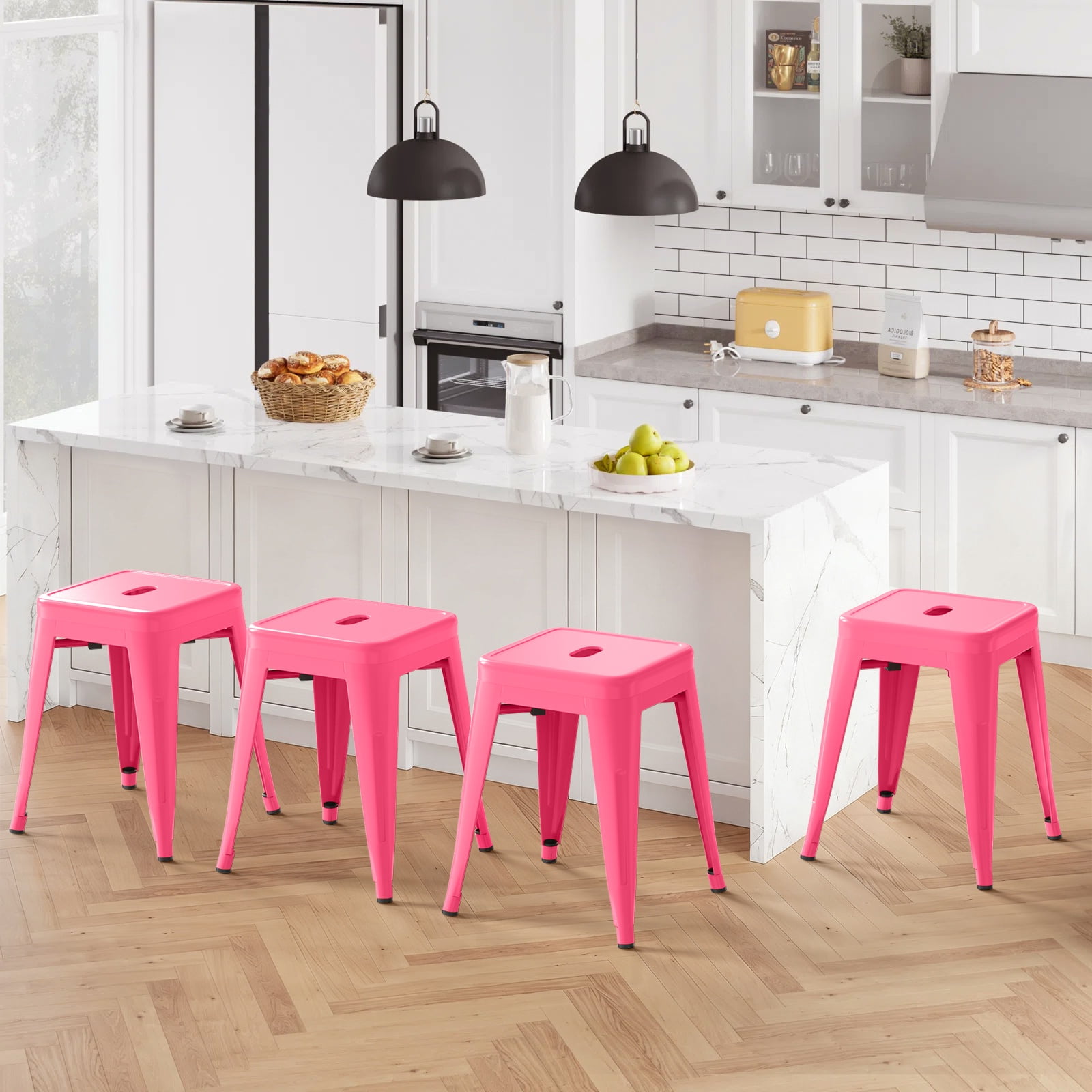 18 inch Space-Saving & Stackable Design Metal Bar Stools Set of 4 ...