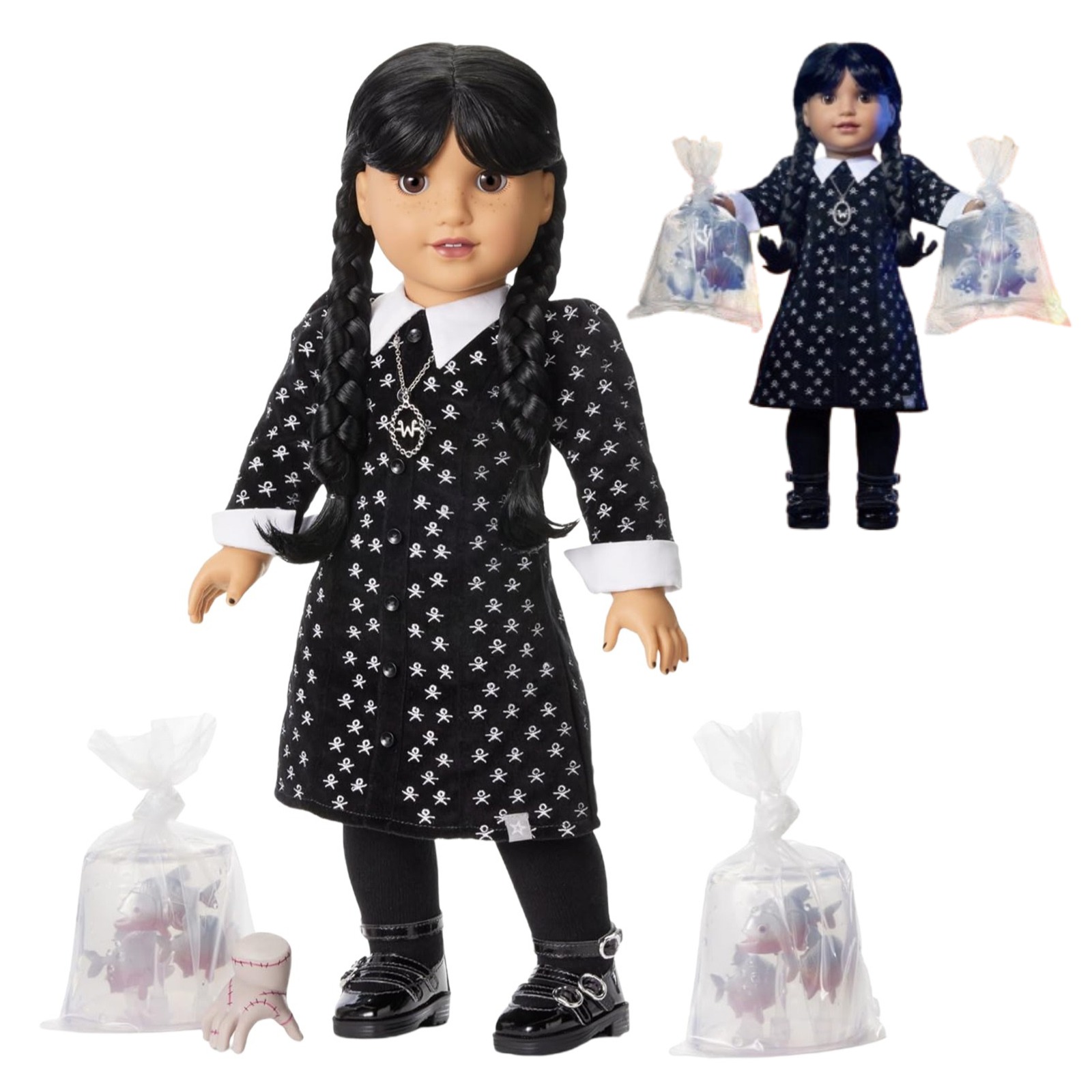 18-inch Wednesday Addams American Girl Doll with Classic Outfit, Thing ...