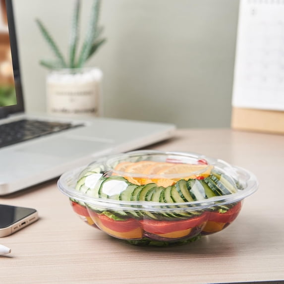 18 oz. 150 Sets Clear Plastic Salad Bowls with Airtight Lids Disposable ...