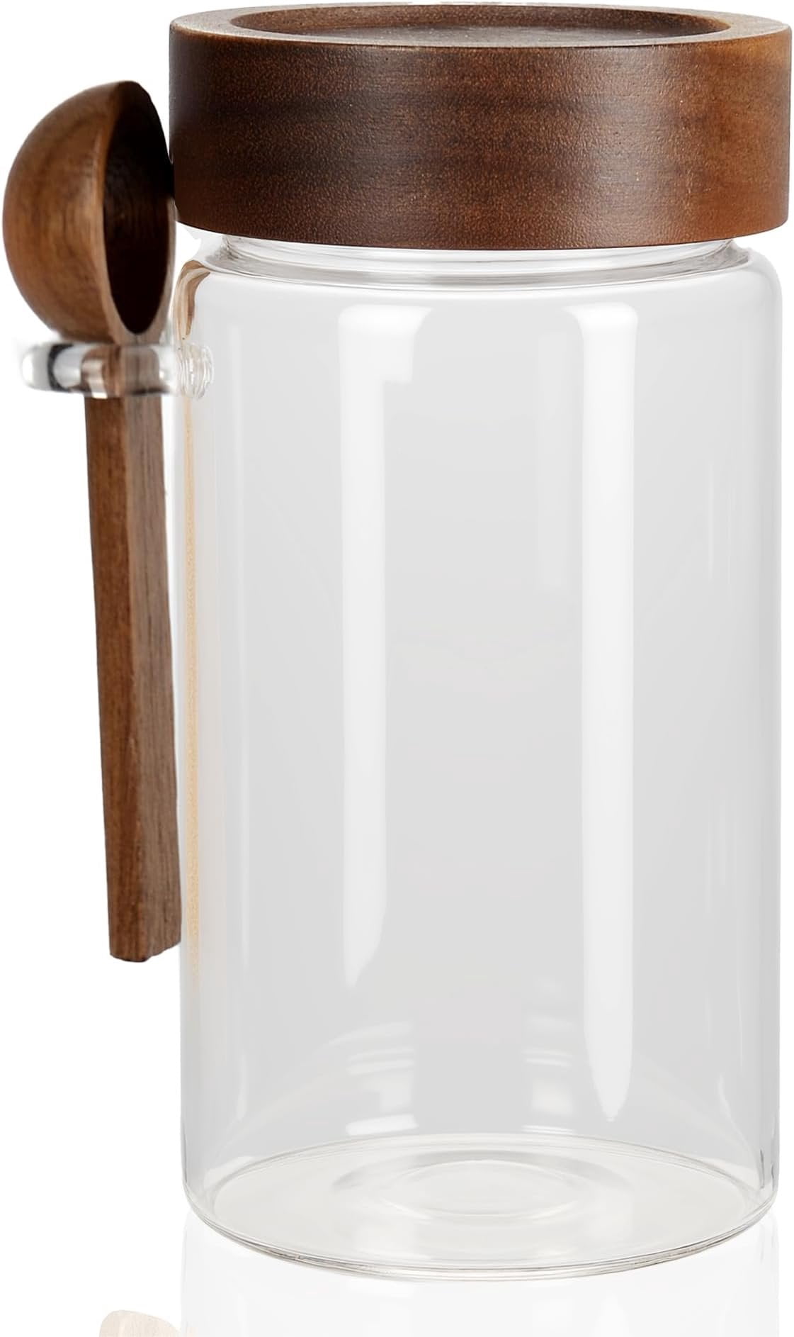 18 oz/550 ml Glass Storage Canister with Airtight Wooden Lid, Clear ...