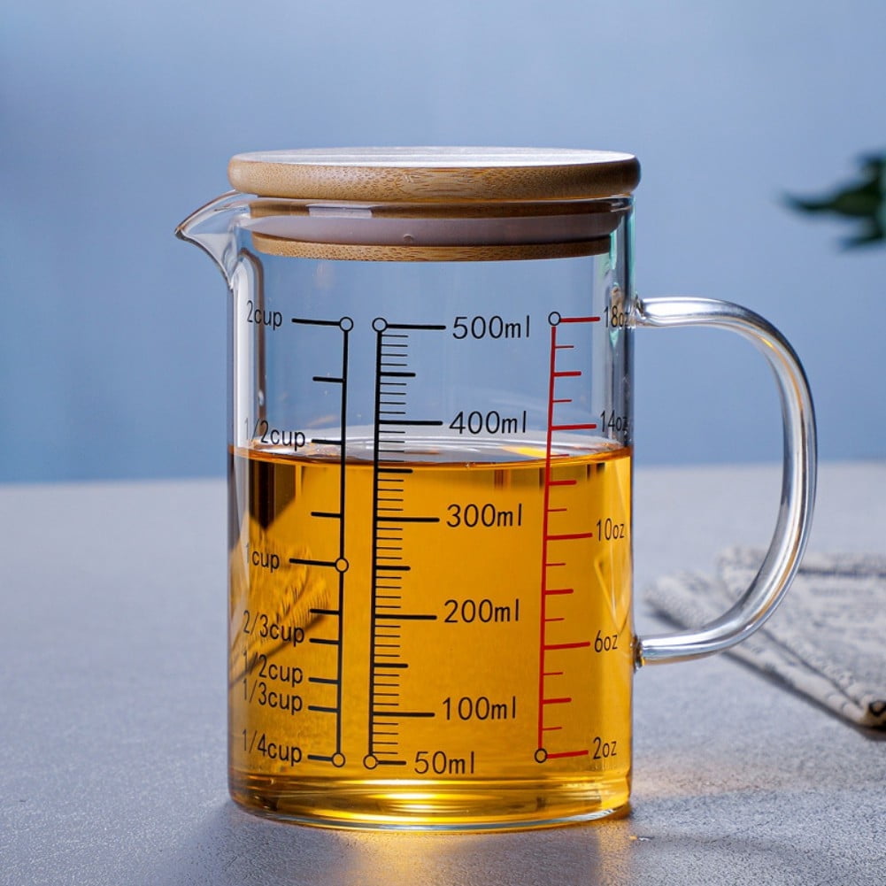 18 oz Glass Measuring Cup with Bamboo Lid, 1 Pcs Glass Measuring Cup ...