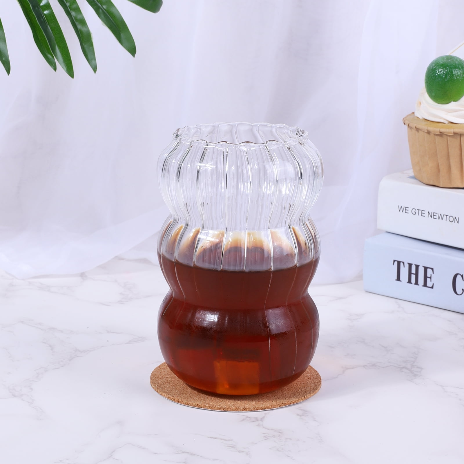 18 oz Iced Coffee Cup Cute Ripple Shaped Vintage Drinking Glasses ...