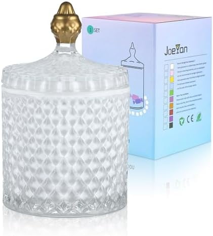 18 oz White Glass Jars with Lid,Embossed Candy Dishes,Diamond Faceted ...