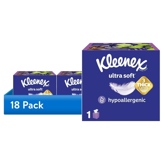(18 pack) Kleenex Ultra Soft Facial Tissues, 1 Cube Box, 60 Tissues per ...