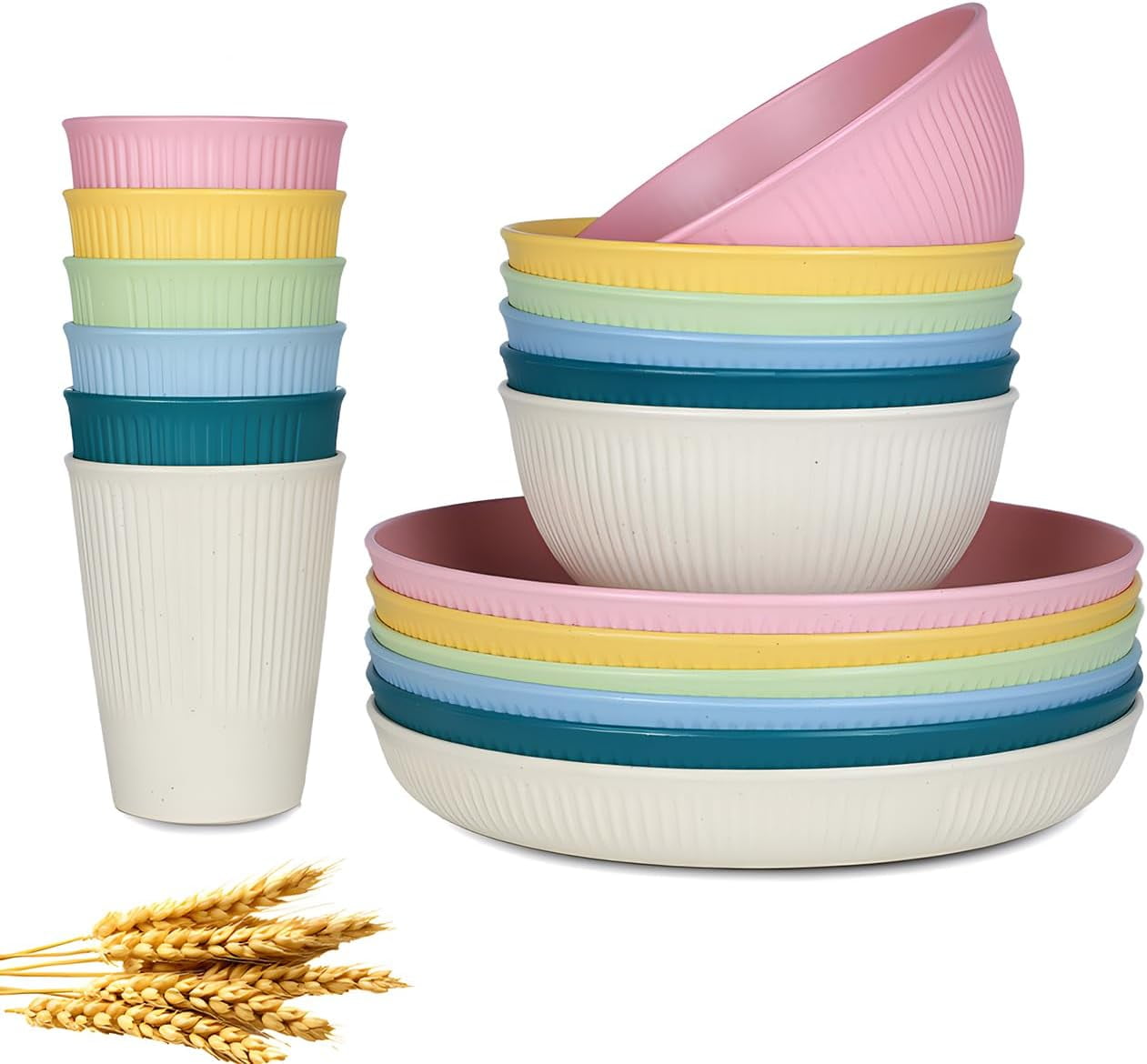 18 pc wheat straw cutlery set, unbreakable cutlery set reusable plates ...
