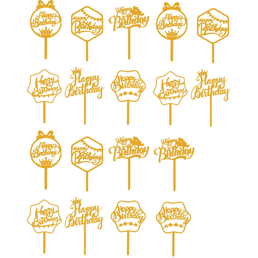 18 pcs Gold Happy Birthday Cake Topper, Acrylic Cake Decoration ...