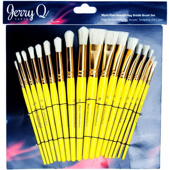 18 pcs Pure Natural Hog Bristle Brush Set for Oil, Acrylic, Tempera ...