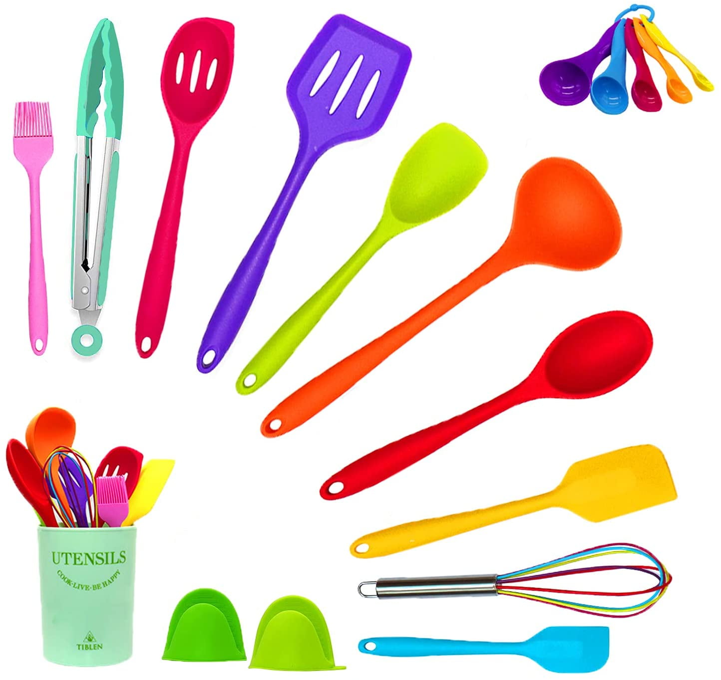 18 pcs silicone kitchen cooking utensil set, non-stick heat resistant ...