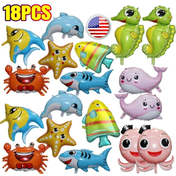 18-pieces Large Cute Sea Animal Balloons Octopus Shark Fish Dolphin ...