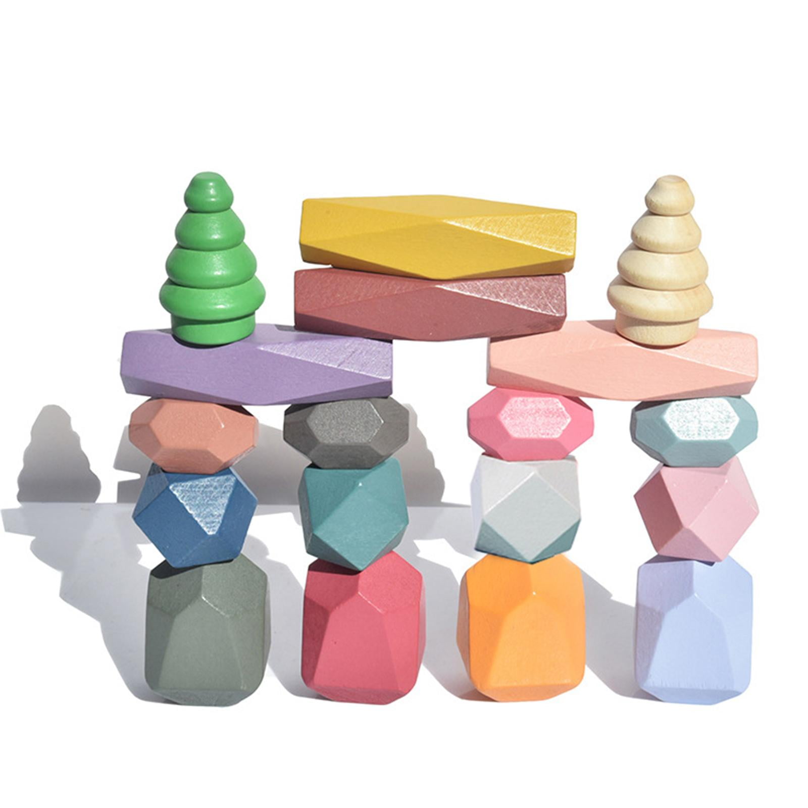 18 pieces Wooden Stacking Blocks Rocks Colorful Building Blocks Fine ...