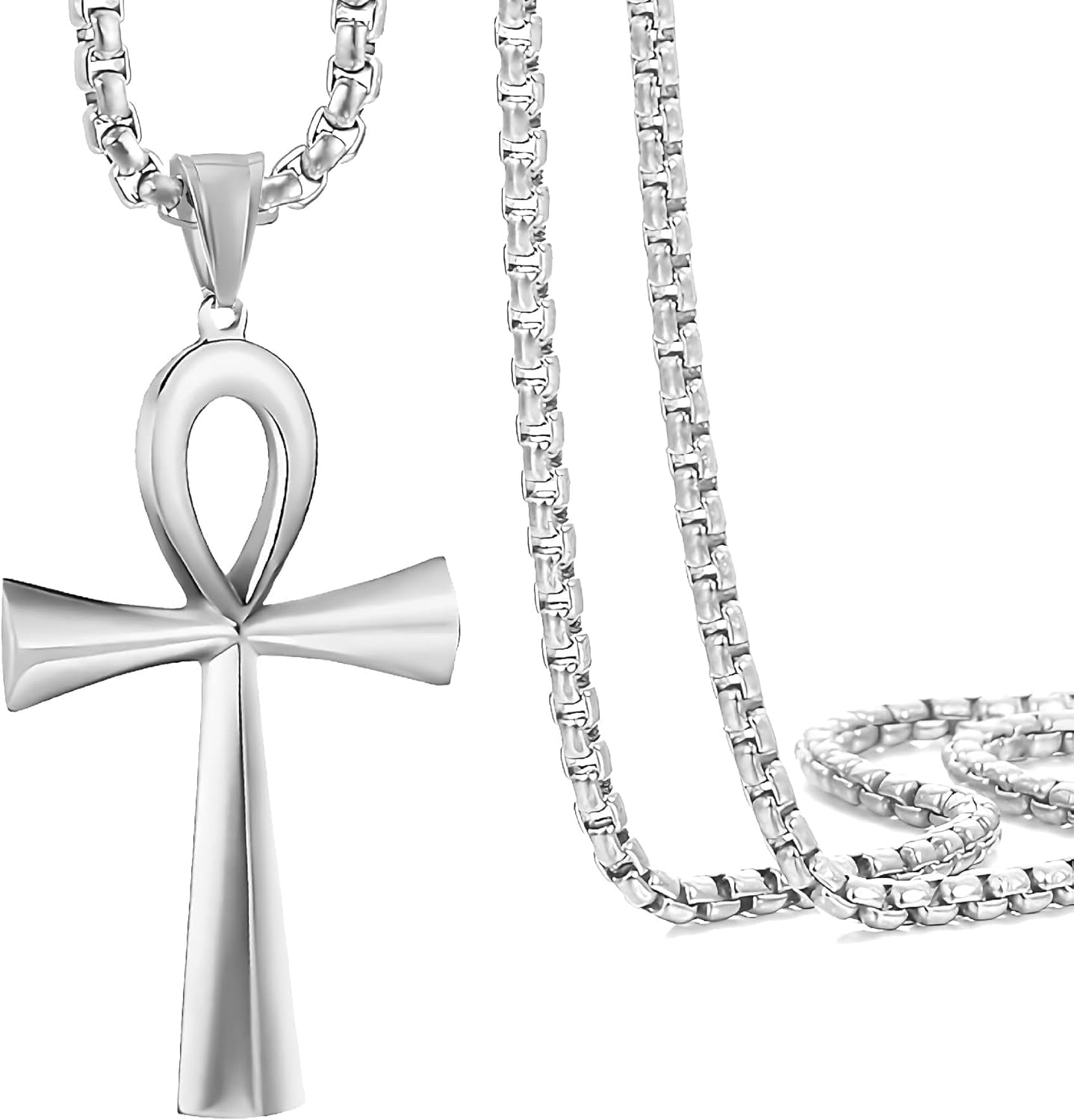 16 to 24 Inches Rolo Chain Ancient Ankh Cross Pendant Necklace for Men ...