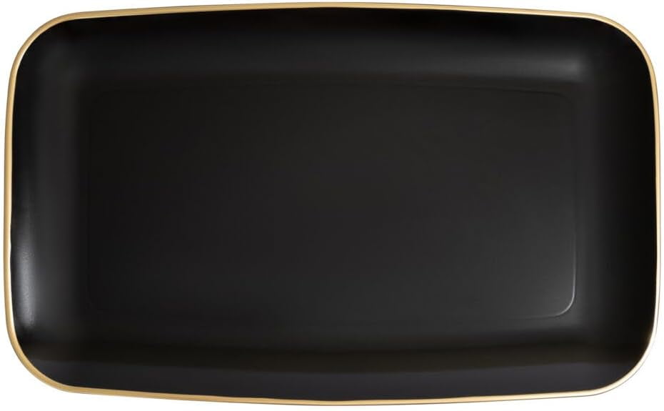 18" x 11" inch Disposable Rectangular Black Plastic with Gold Rim ...