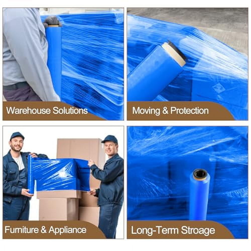 18" x 1500FT Industrial Class Pallet Wrap, 60 Gauge Heavy-Duty Stretch Film, Blue, 4 Rolls, for ...
