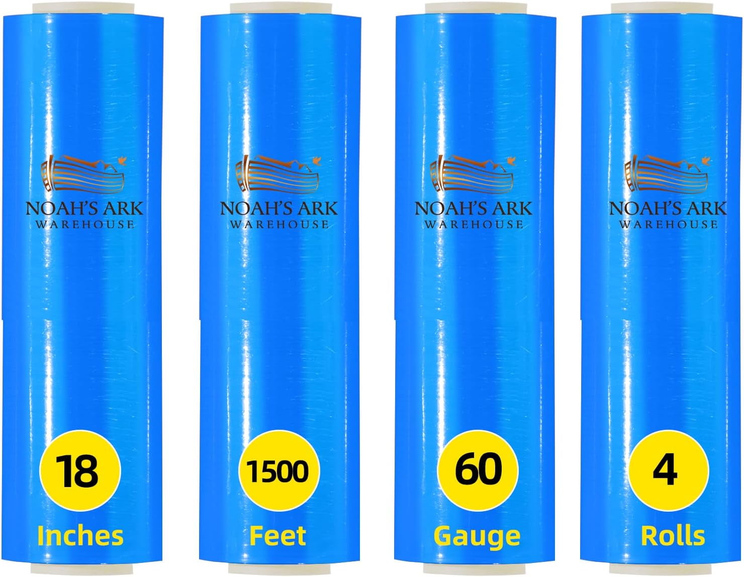 18" x 1500FT Industrial Class Pallet Wrap, 60 Gauge Heavy-Duty Stretch Film, Blue, 4 Rolls, for ...