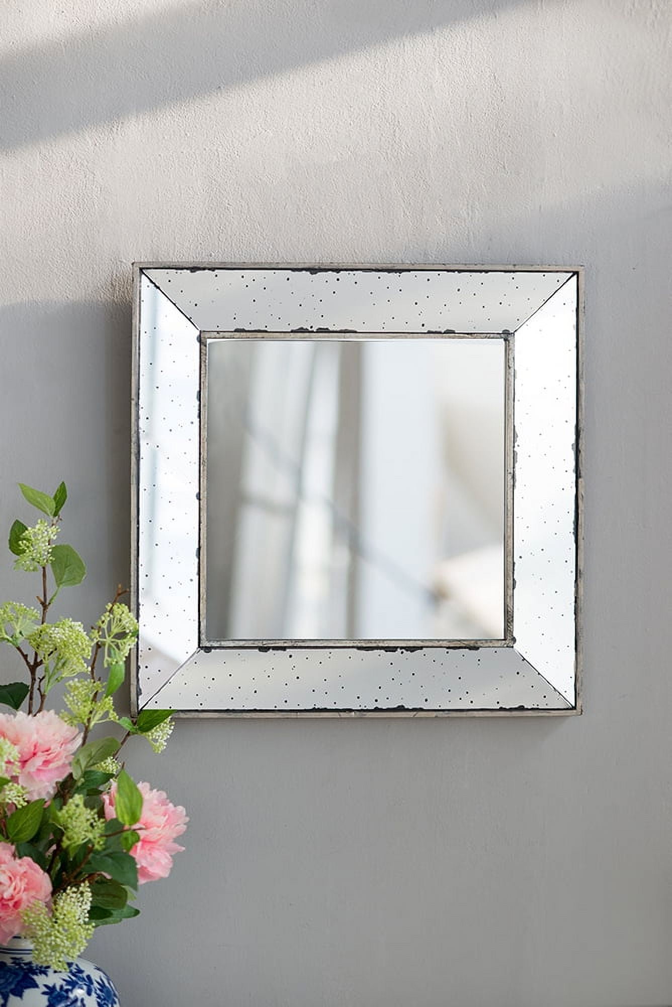 18" x 18" Distressed Silver Square Accent Mirror, Traditional Style ...