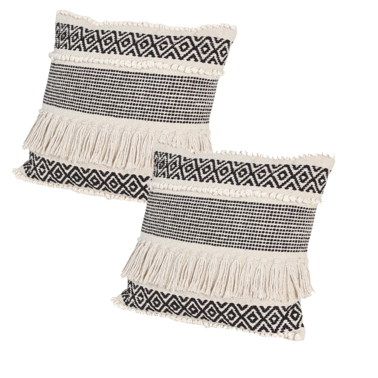 Saltoro Sherpi 18x18 Boho Style Throw Pillows, Diamond Pattern, Set of ...