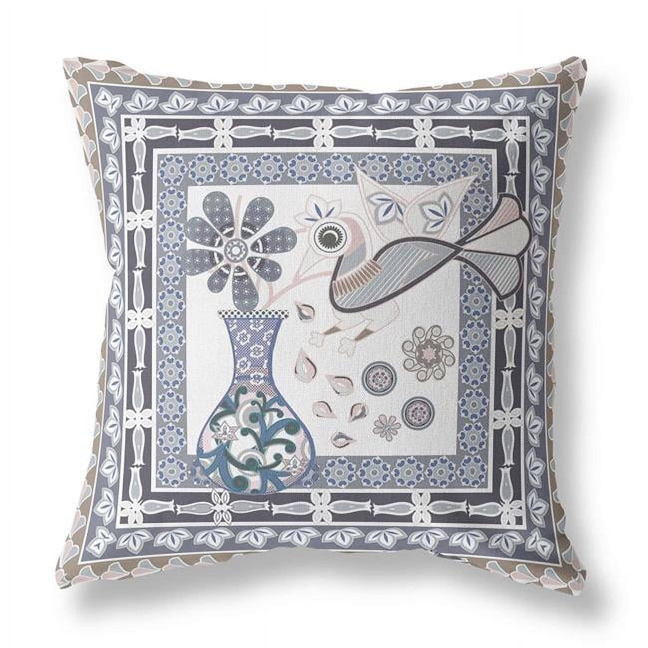 18 x 18 in. Beige Peacock Blown Seam Floral Indoor & Outdoor Throw ...