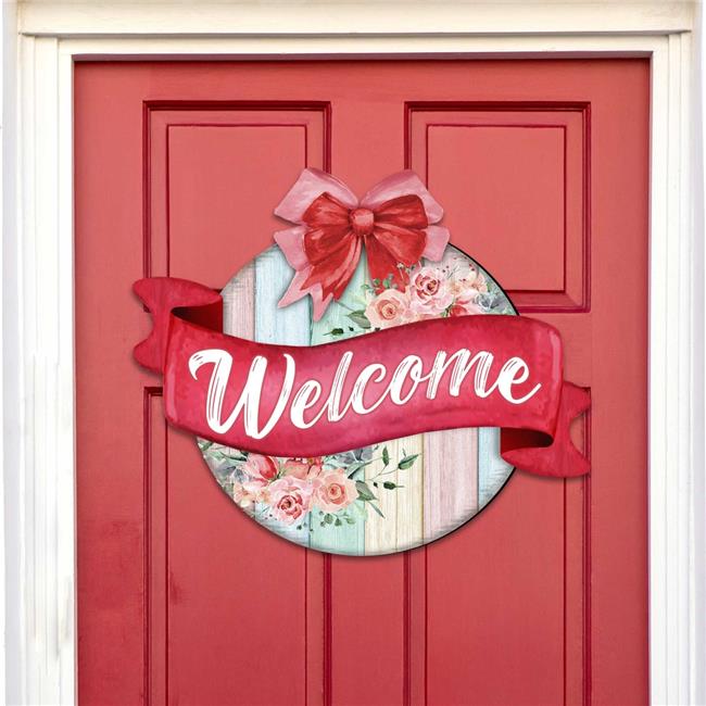 18 x 18 in. Floral Porch Wreath Holiday Door Wooden Welcome Sign Decor ...