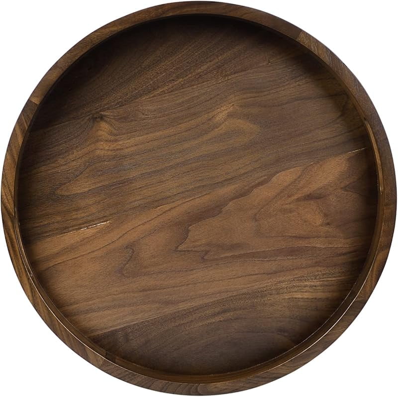 18 x 18 inches Large Round Table Tray, Wooden Solid Black Walnut Circle ...