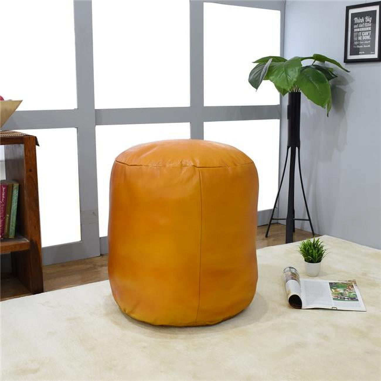 18 x 18 x 18 in. Recycled Foam Solid Handmade Leather Round Ottoman ...