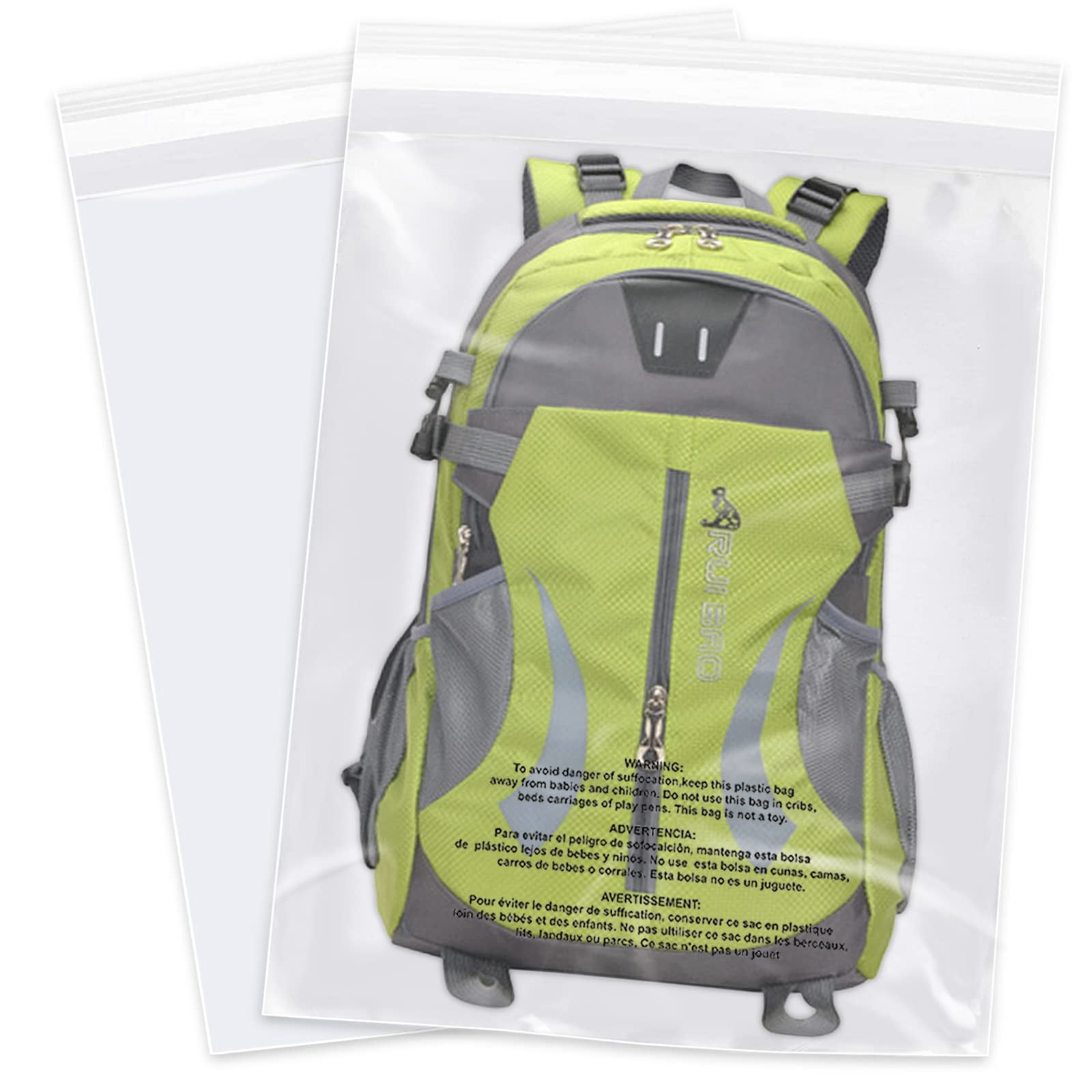 18" x 24" (200 Count) - Clear Poly Bags with Suffocation Warning Self ...