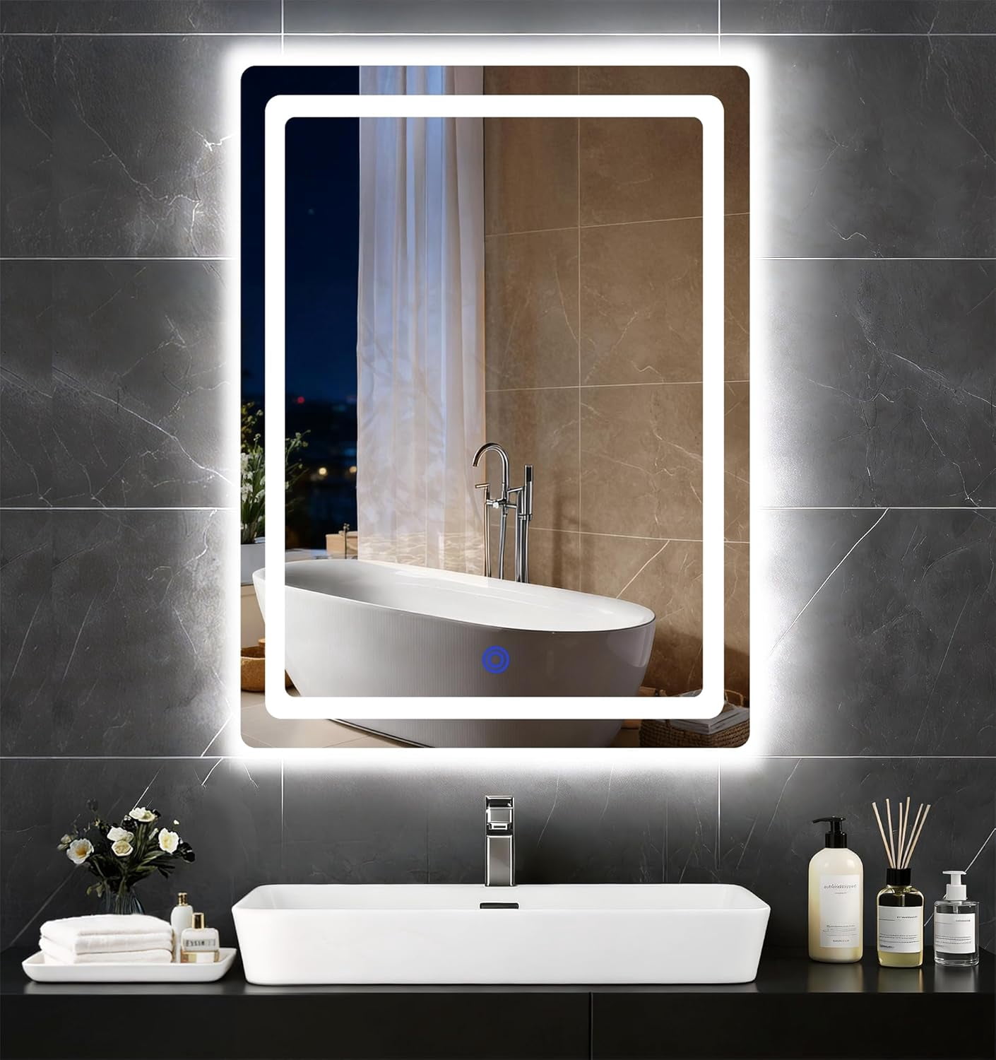 18" x 24" Rectangular Wall-Mounted LED Bathroom Mirror with Adjustable ...