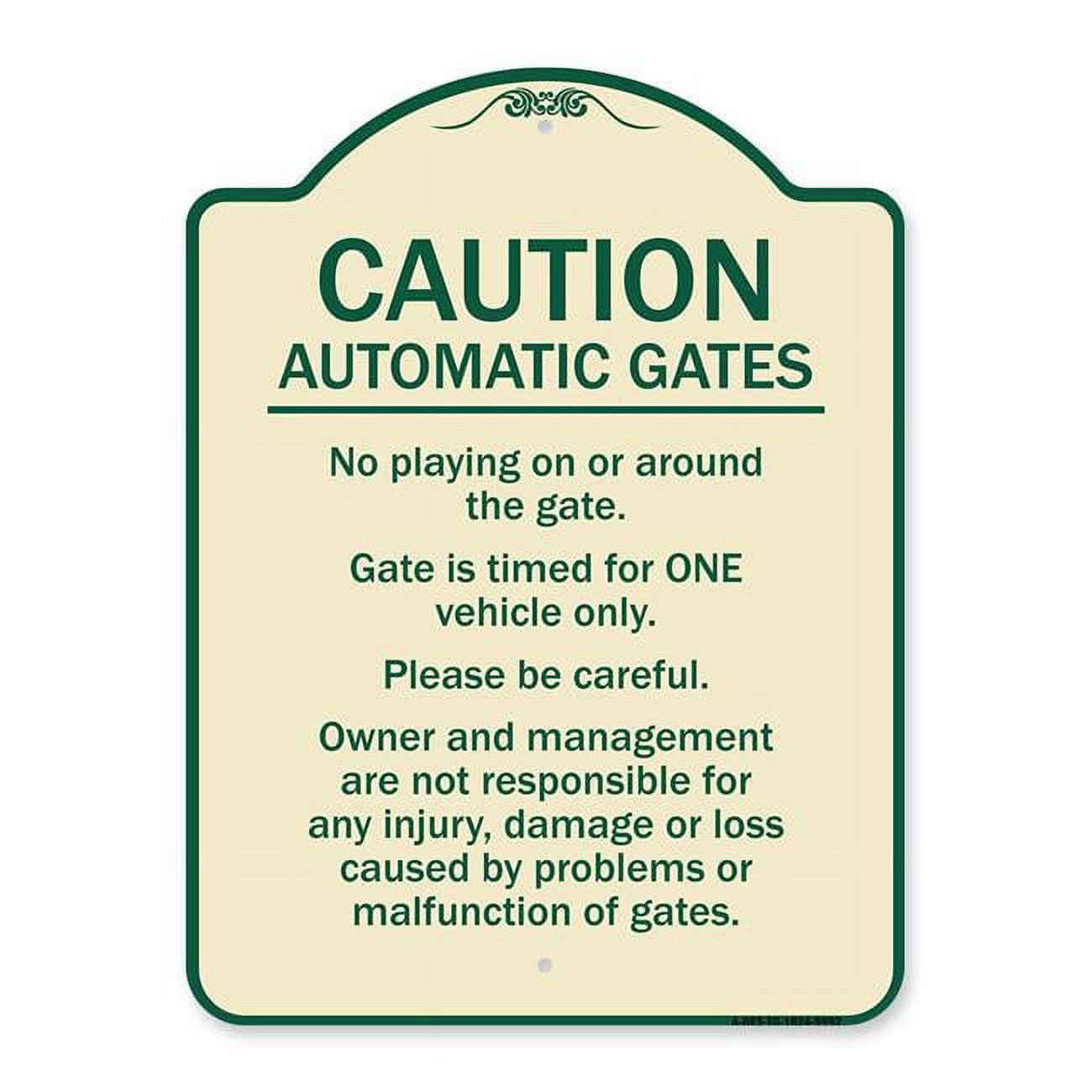 18 x 24 in. Designer Series Sign - Caution Automatic Gates No Playing ...