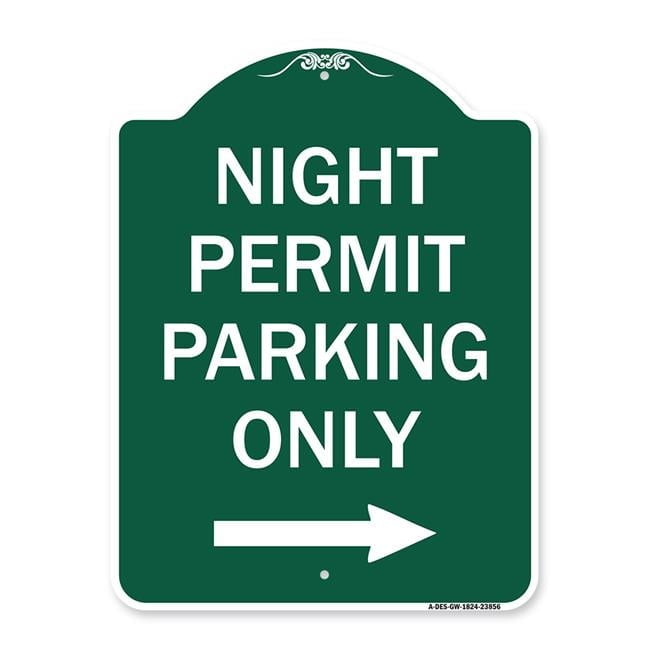 18 x 24 in. Designer Series Sign - Night Permit Parking Only with Right ...