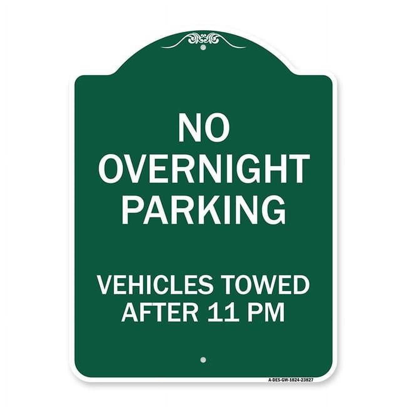 18 x 24 in. Designer Series Sign - No Overnight Parking Vehicles Towed ...