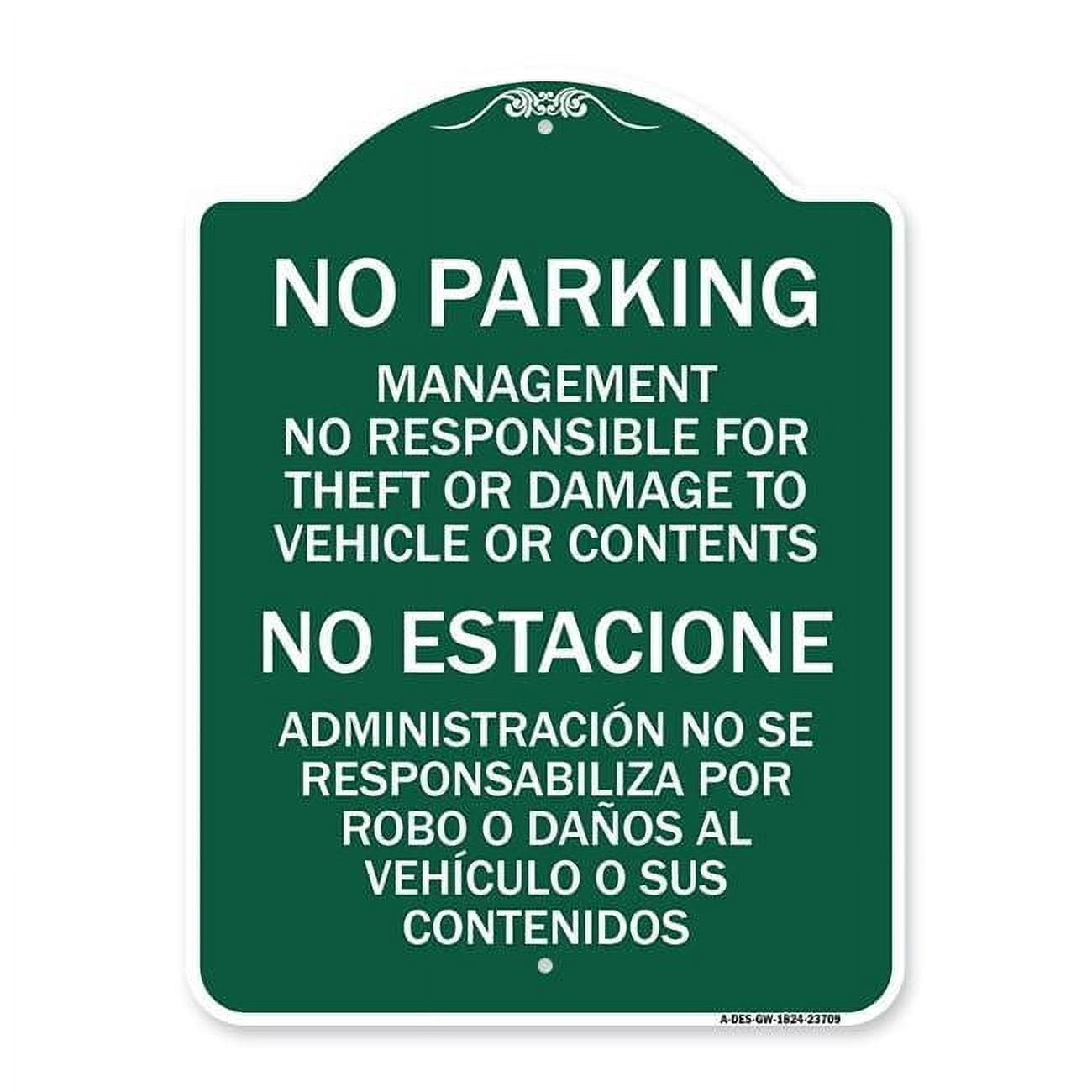 18 x 24 in. Designer Series Sign - No Parking Management Not ...
