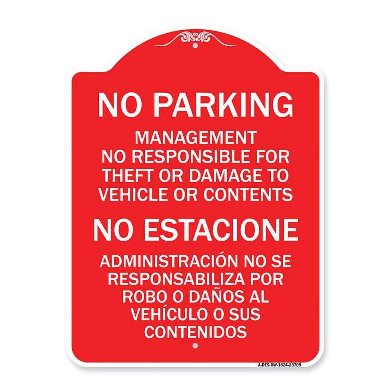 18 x 24 in. Designer Series Sign - No Parking Management Not ...