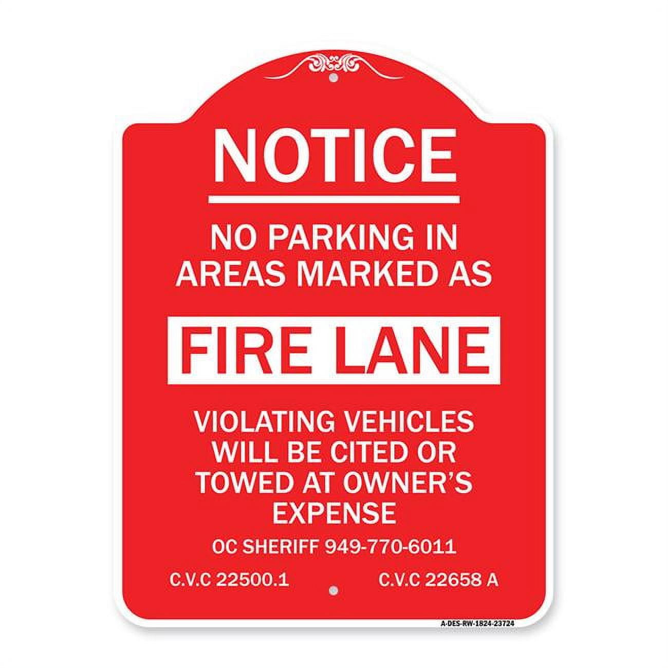 18 x 24 in. Designer Series Sign - No Parking in Areas Marked As Fire ...