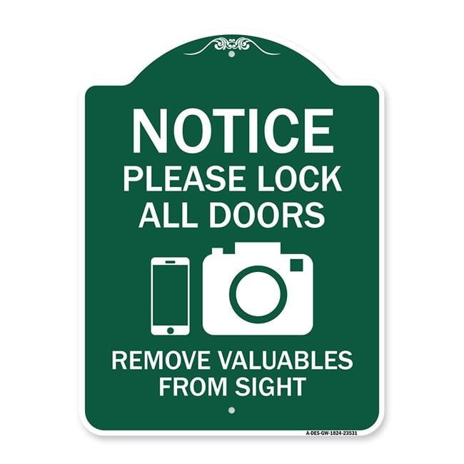 18 x 24 in. Designer Series Sign - Notice Please Lock All Doors Remove ...