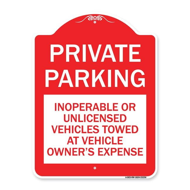 18 x 24 in. Designer Series Sign - Private Parking Inoperable or ...