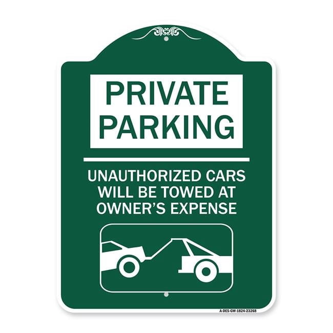18 x 24 in. Designer Series Sign - Private Parking - Unauthorized Cars ...