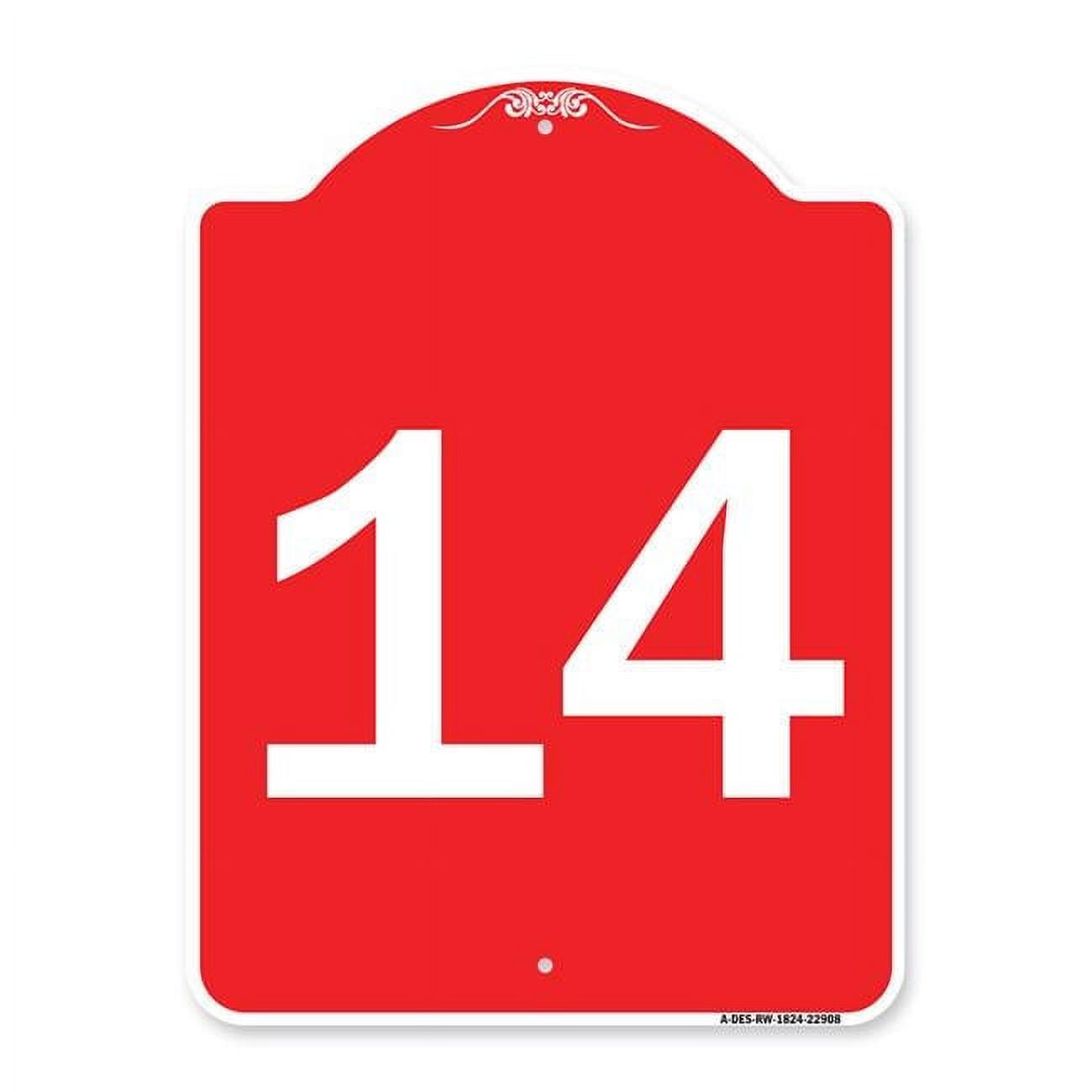 18 x 24 in. Designer Series Sign - Sign with Number 14, Red & White ...