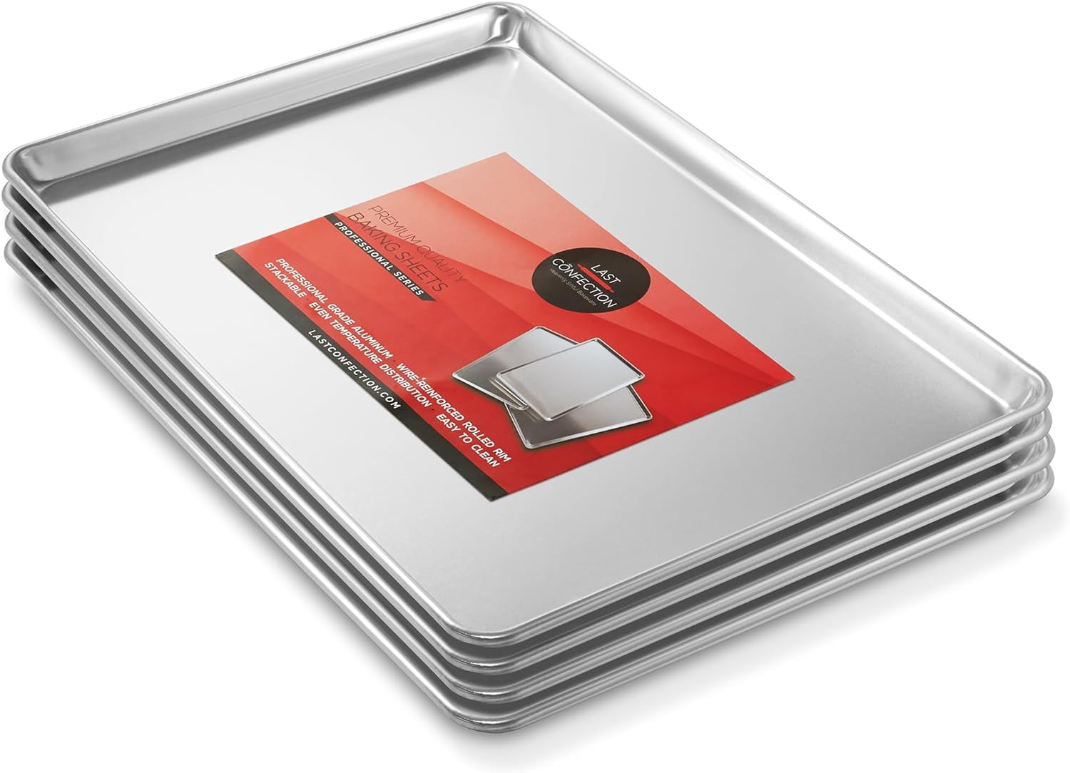 18" x 26" Commercial Grade Baking Sheet Pans, 4 Pack - Aluminum Full ...