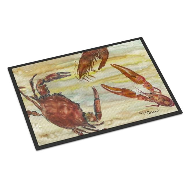 18 x 27 in. Crab, Shrimp, Oyster Yellow Sky Indoor or Outdoor Mat ...