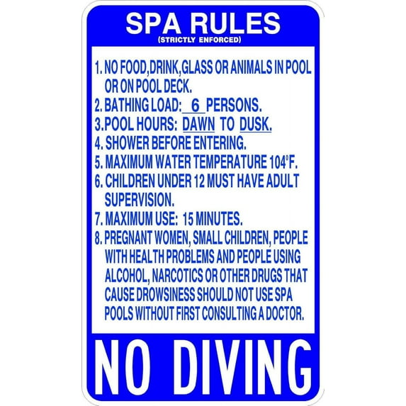 18 x 30 Spa Rules No Diving Sign - Recognizable Cow Crossing Symbol ...