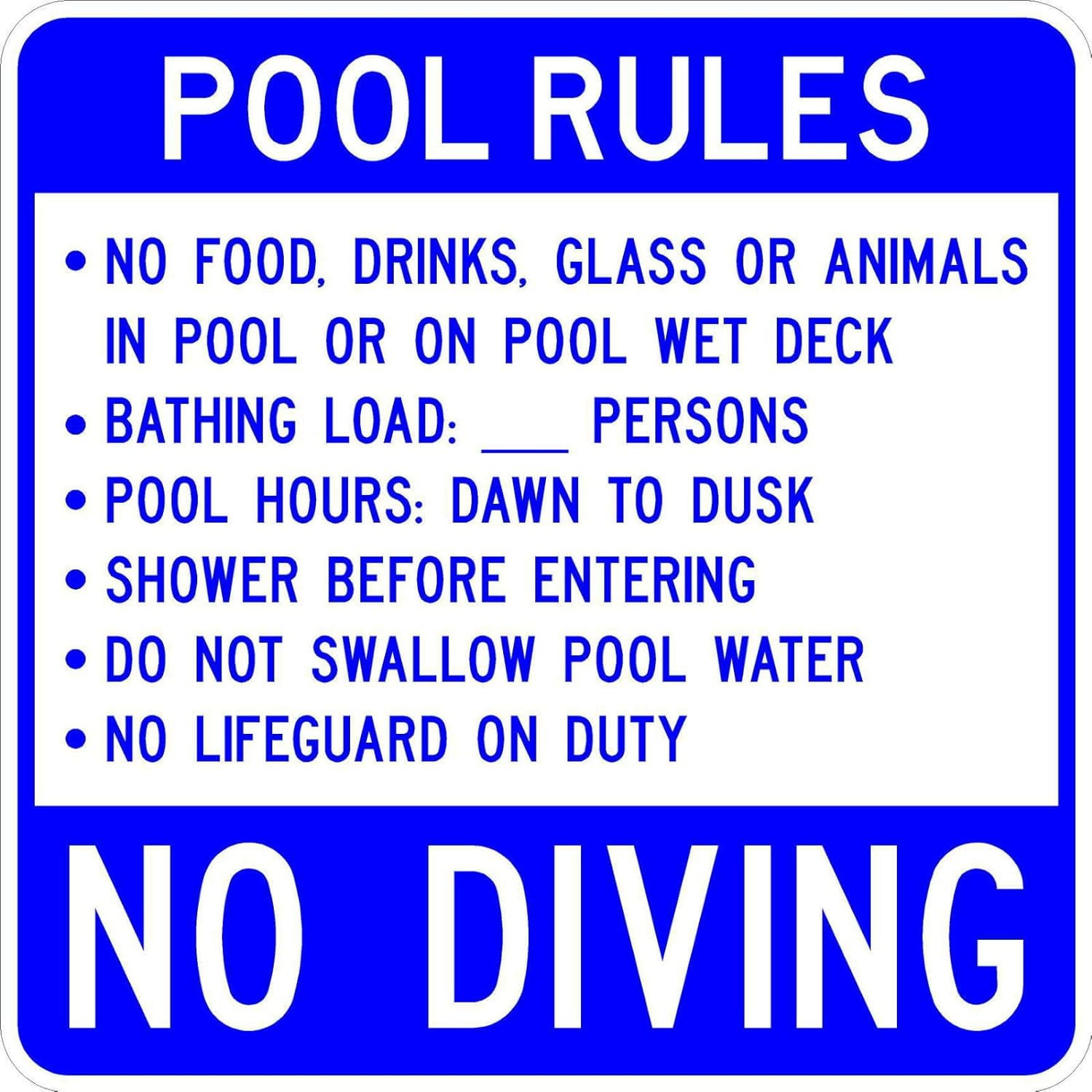 18 x 30 Spa Rules No Diving Sign - Recognizable Cow Crossing Symbol ...